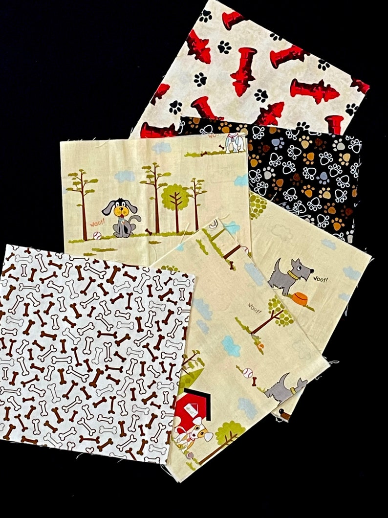 48 Puppy Dog 7" Pre Cut Square Quilt Blocks, Red Beige Black, Cotton ...