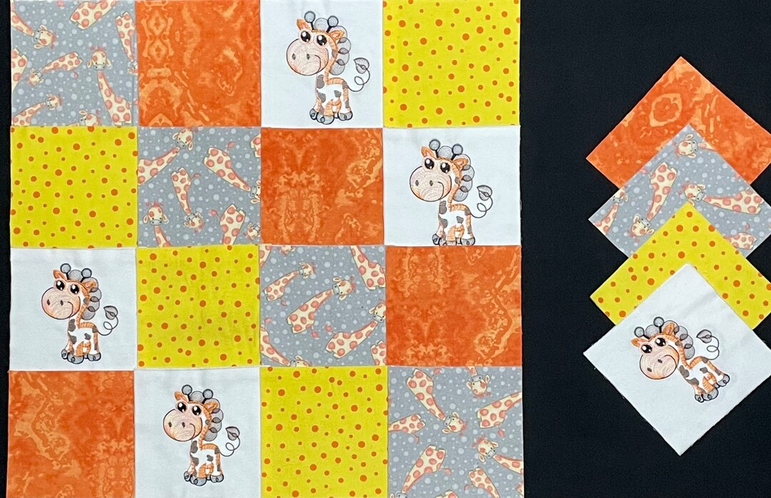 Embroidered GIRAFFE Quilt Blocks, 42 Quilt Blocks 7" Flannel Fabric Pre ...