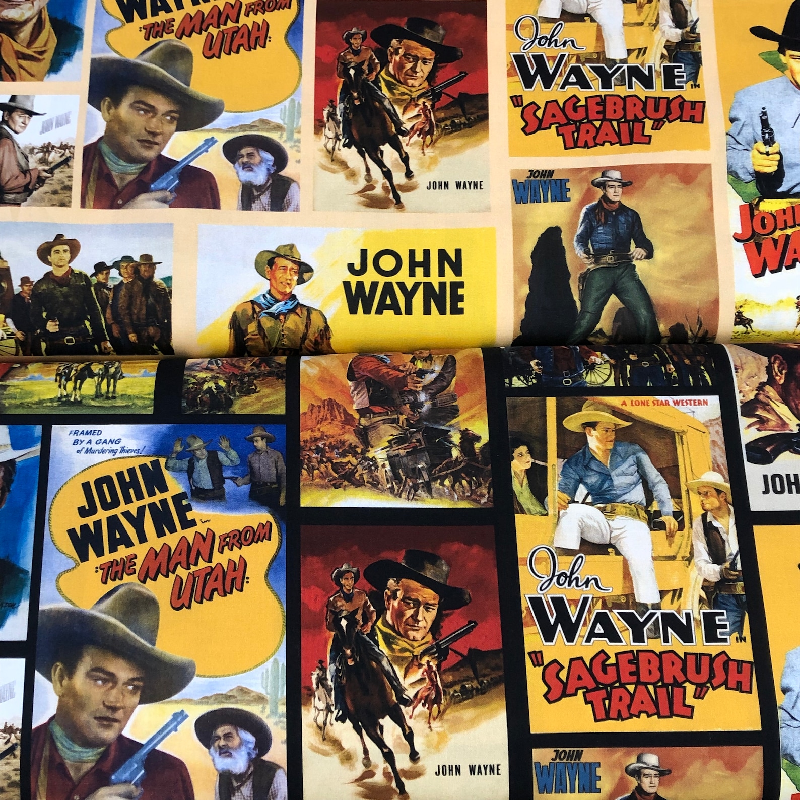 John Wayne Movie Poster Fabric by Riley Blake Sunset Horse | Etsy