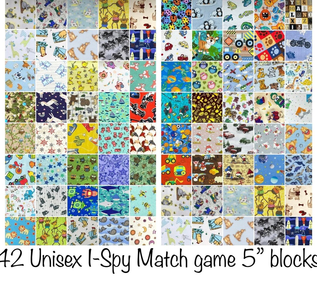 I SPY Match Game 42 Unisex 5 FLANNEL Charms Quilt Block Squares, Unique ...