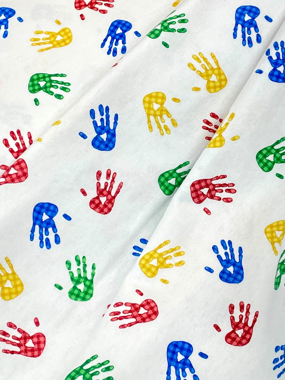 Baby Hand Print Flannel, Red Blue Green Yellow, Baby, Children Kid Hand ...