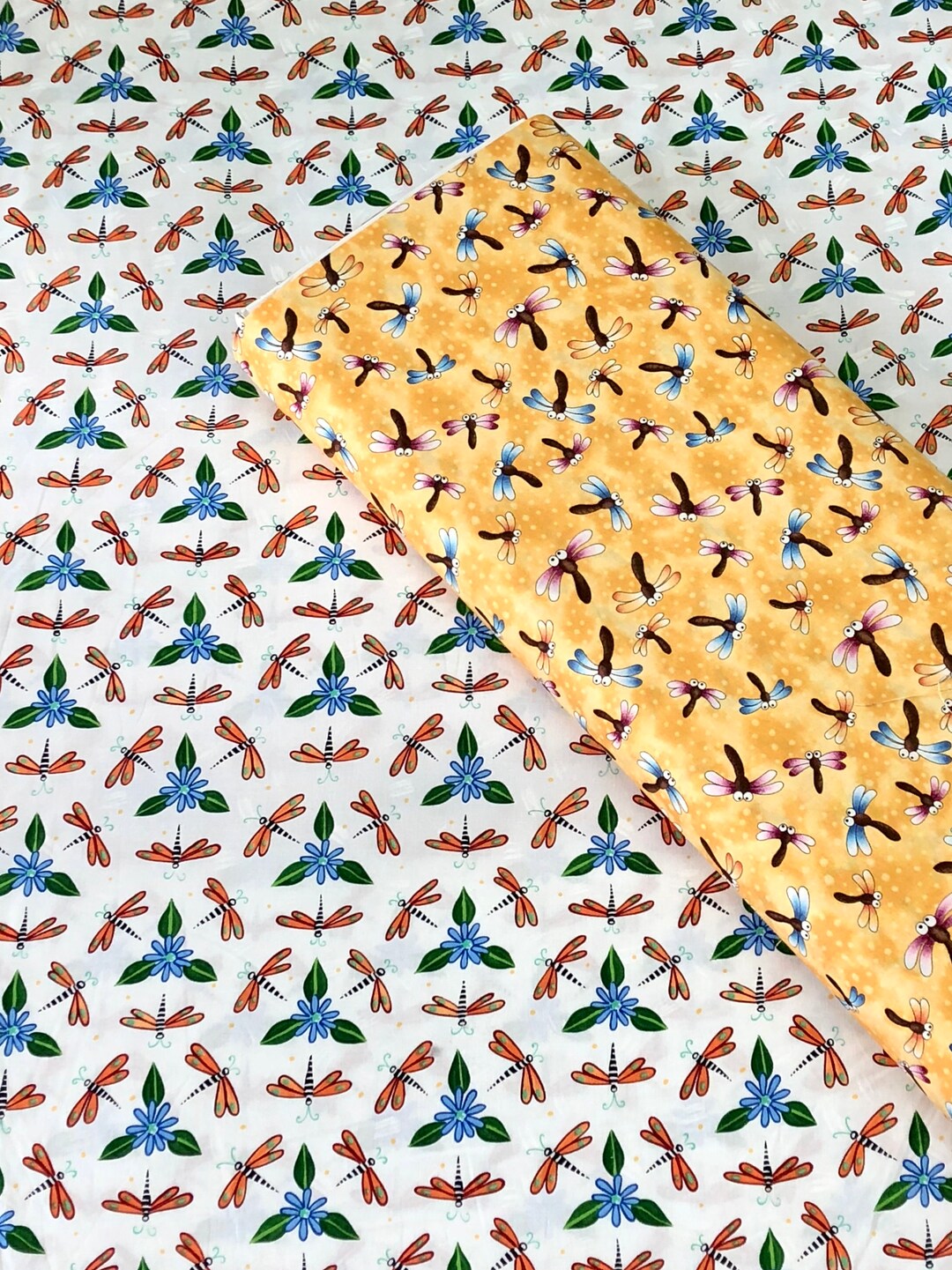 Dragon Fly Fire Fly, Butterfly, White Yellow, Insect Fabric, Daisy ...
