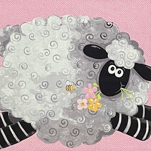 Susybee Pink Lal the Lamb Quilt Kit, 4 Sheep on Panel, Pillow Panel, 36 ...