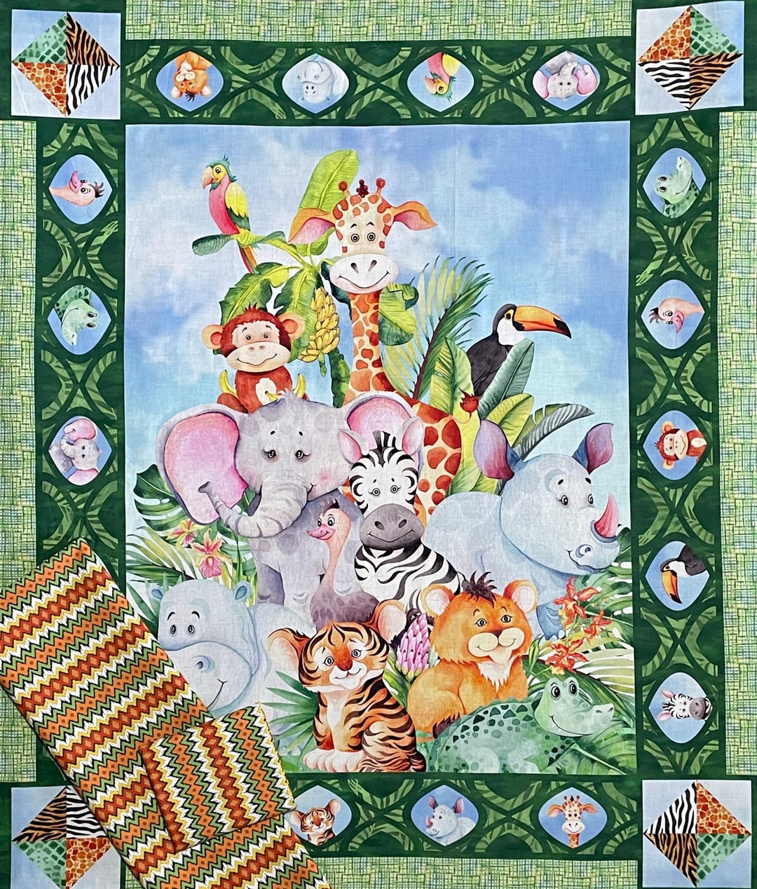Jungle Friends Panel Quilt Kit, in the Beginning, Elephant Giraffe ...