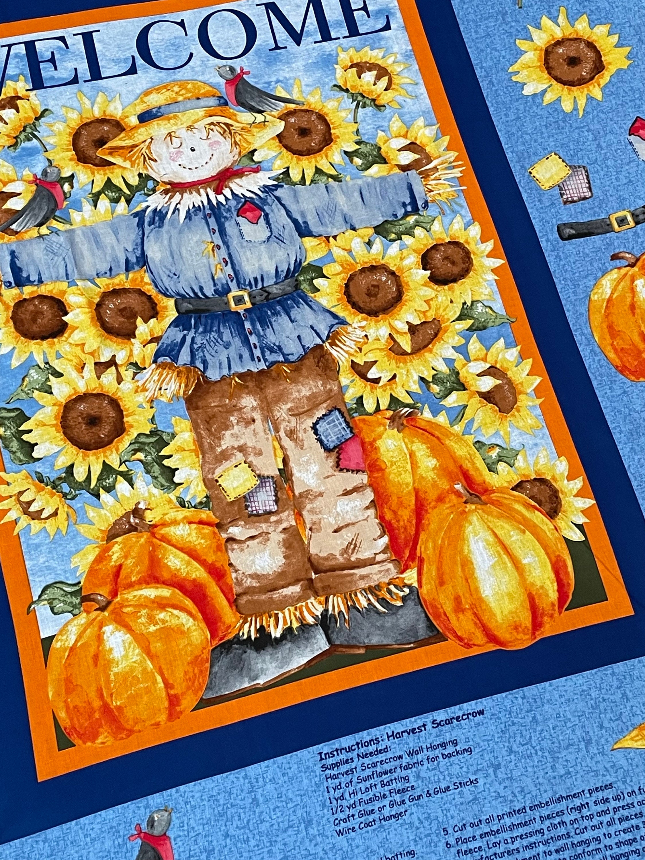 Scarecrow Quilt Fabric Panel, Fall Festival Autumn Fabric, Flowers ...