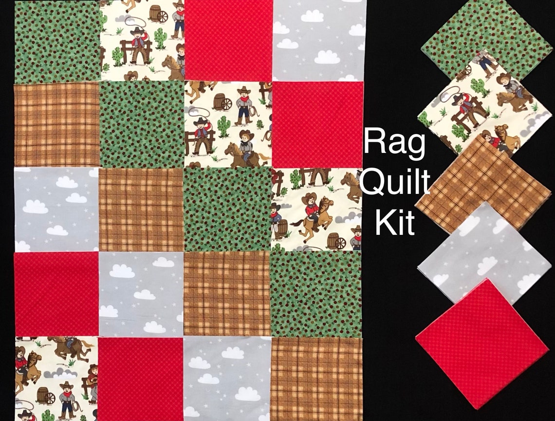 72 Western Cowboy Rag Quilt Kit Pre Cut 7 Quilt Blocks | Etsy
