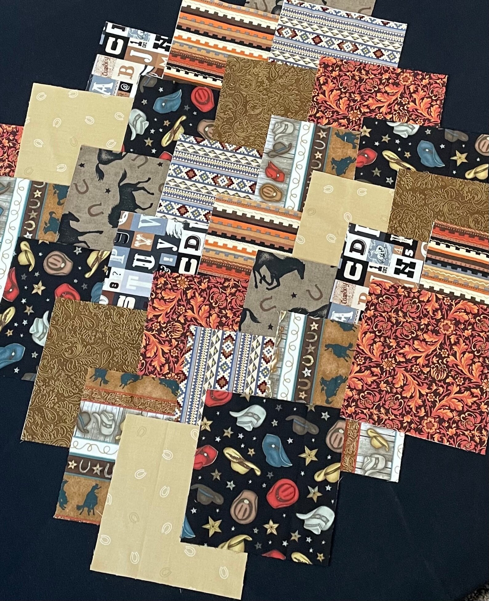 56 Western 7 Square Quilt Blocks Blue Red Beige Yellow - Etsy