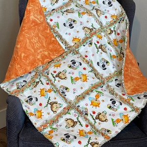 Puppy Dog Giraffe Monkey Rag Quilt, 3 Warm Flannel Layers, 33x38 ...