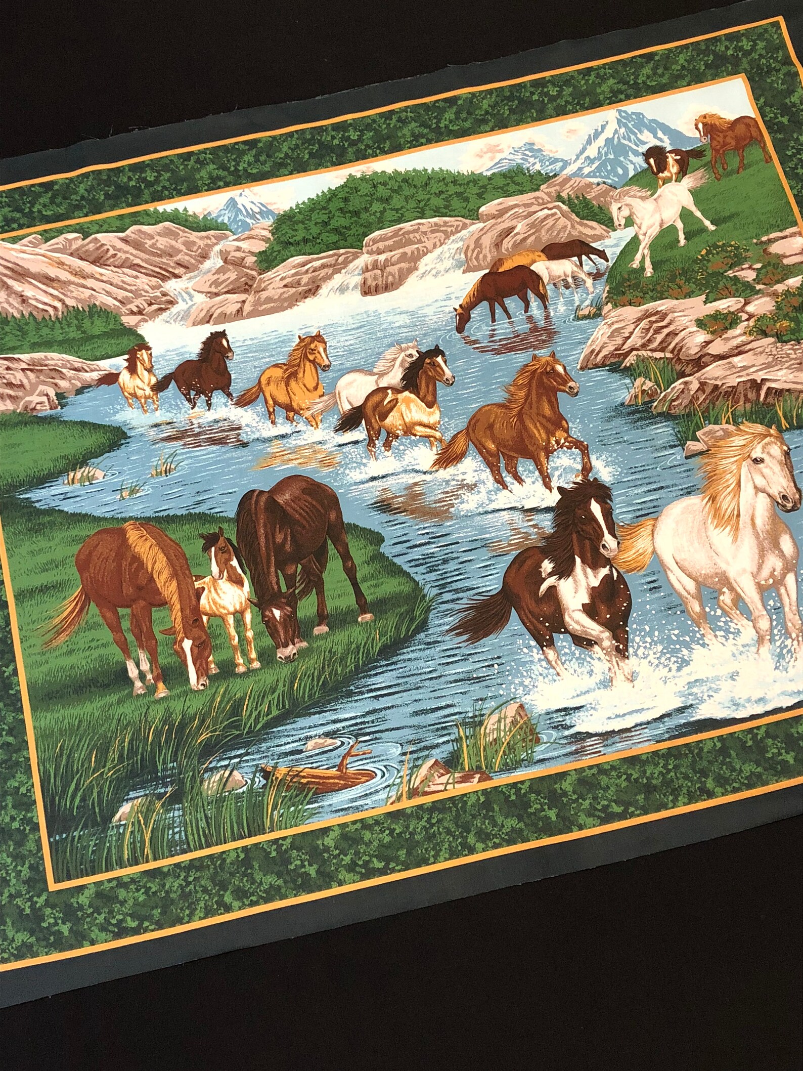 Horse Wild Stallion Fabric Panel River Run by Springmaid | Etsy