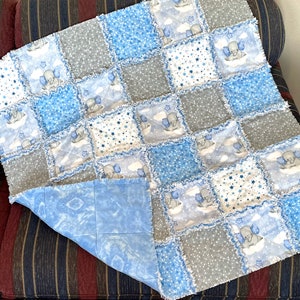 Blue Elephant Rag Quilt Kit, 72 Quilt Blocks 7 Flannel Fabric Pre Cut ...