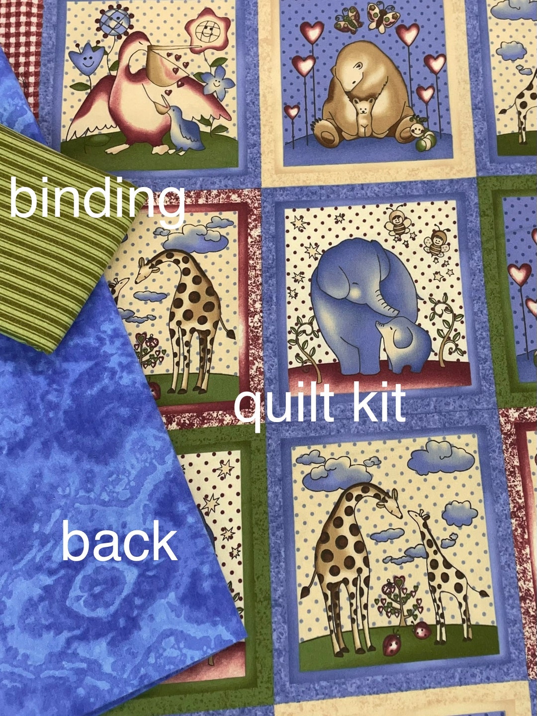Giraffe Elephant QUILT KIT Bear Zoo Jungle Animals Green - Etsy