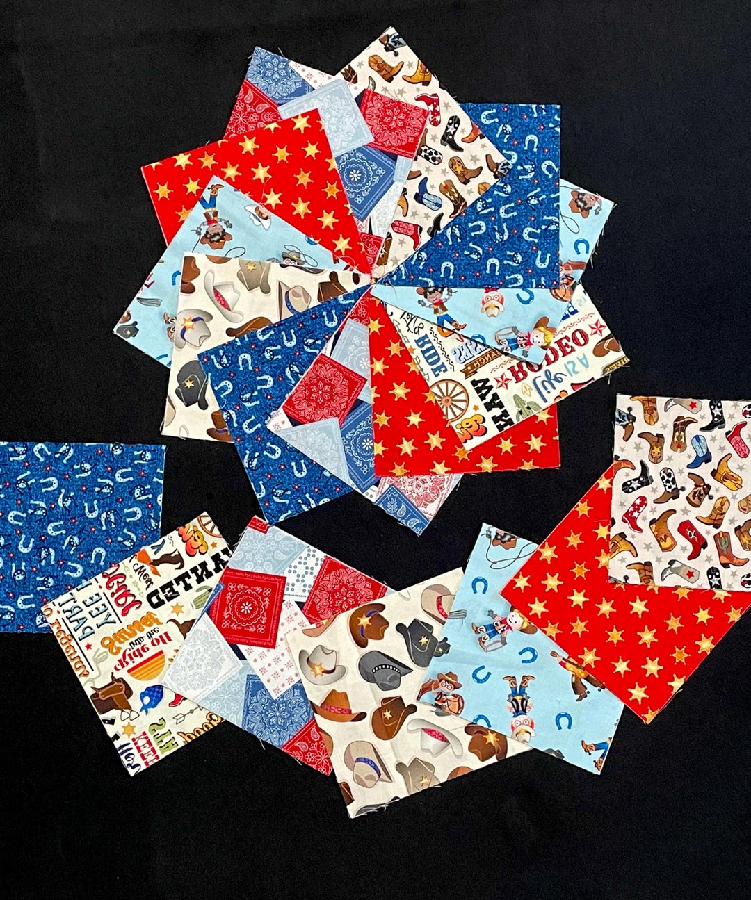 Lil Buckaroo's 84 Western Rodeo Cowboy 6.5" Western Square Quilt Blocks ...