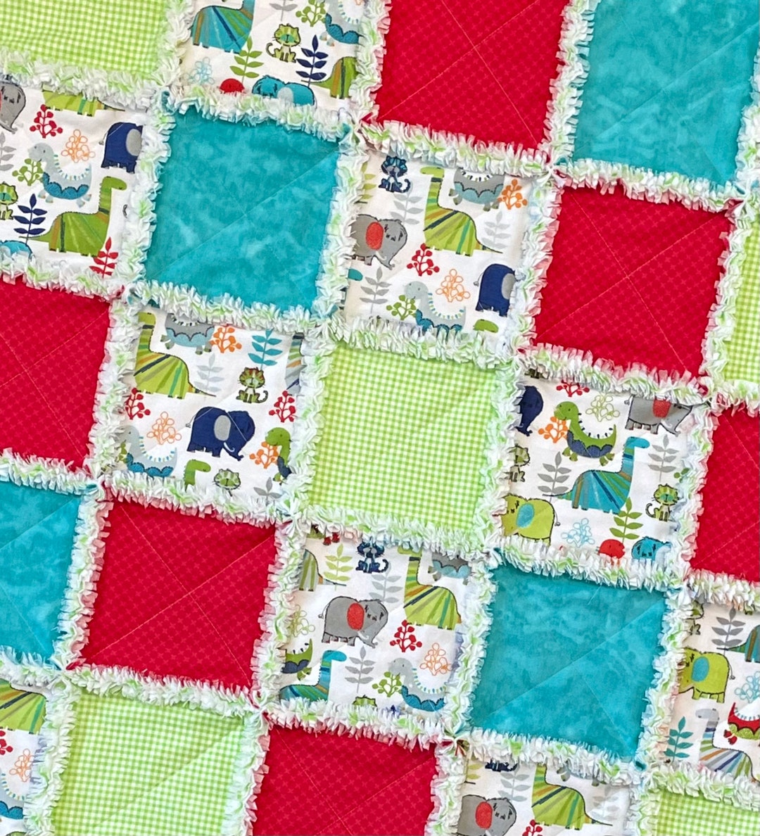 Dinosaur Baby Rag Quilt Kit, 72 Pre Cut 7" Flannel Quilt Blocks ...