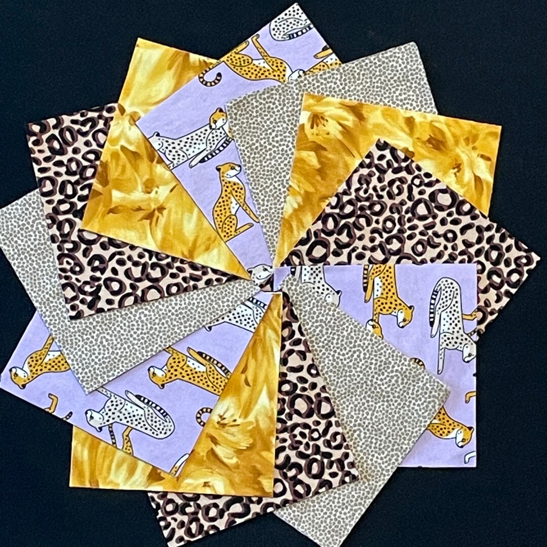 48 Cheetah Leopard 7 Inch Square Flannel Quilt Blocks, Yellow Spots ...