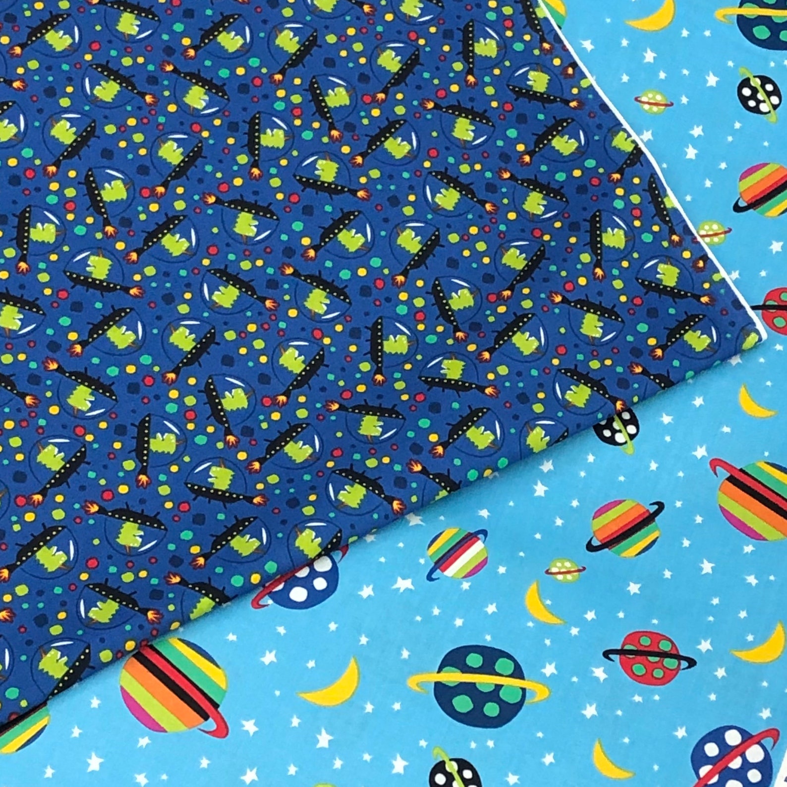 Aliens Outer Space Cotton Fabric Boy Quilt Fabric Planets - Etsy