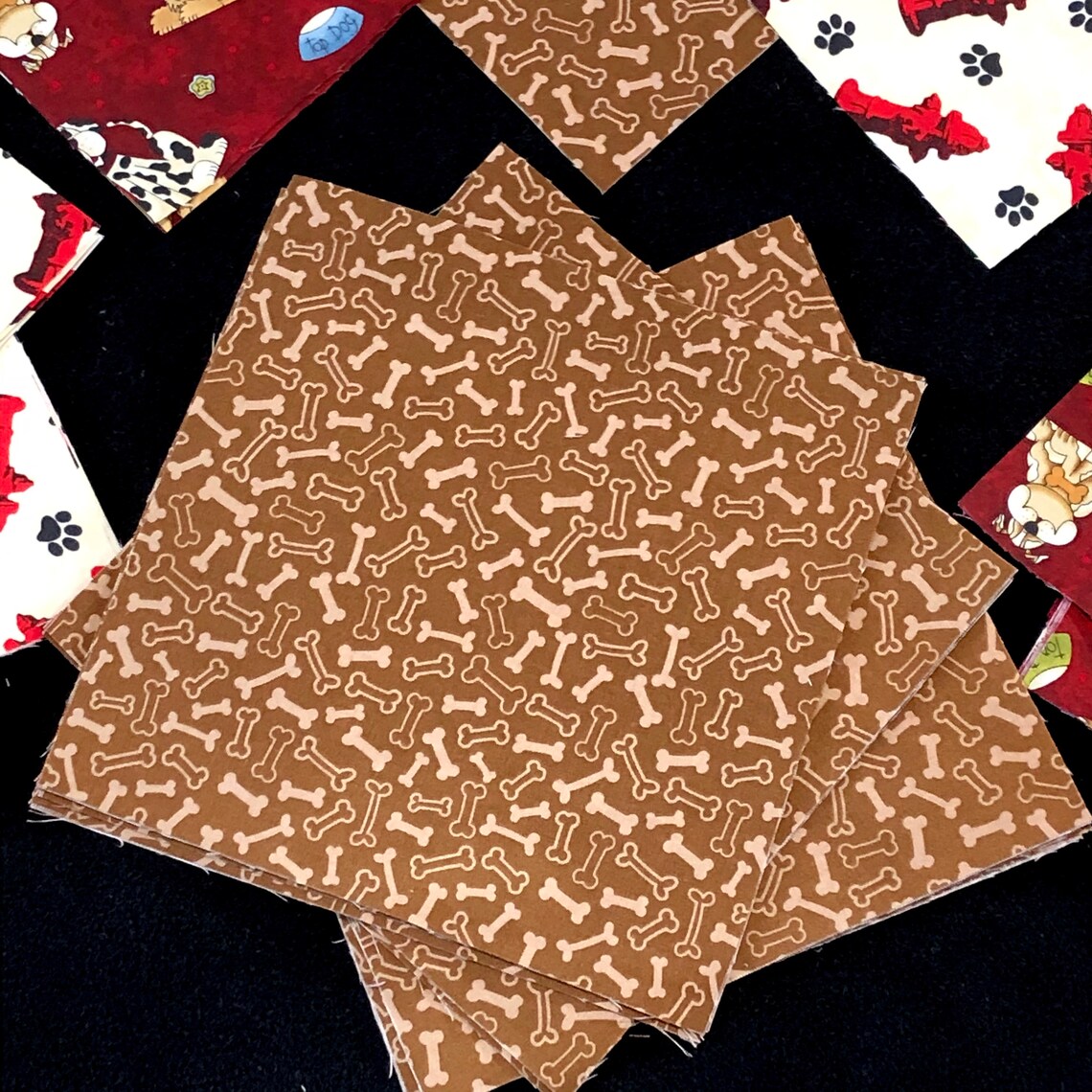 Puppy Dog Bones Paw Print Fabric, 8 Inch Square Quilt Blocks, Quilting ...