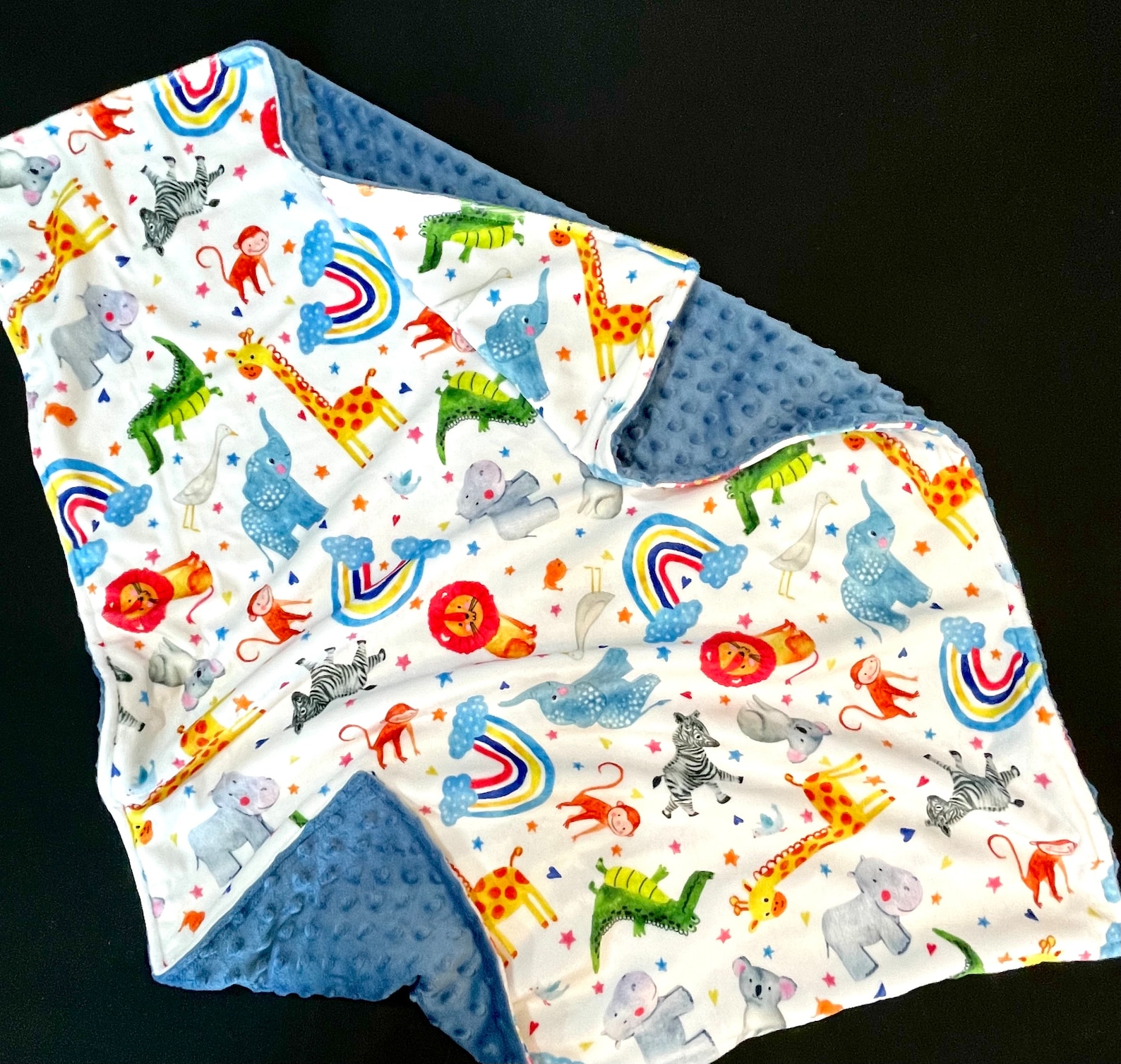 Zoo Jungle Minky Baby Blanket, Elephant Lion Zebra, Rainbow Receiving ...