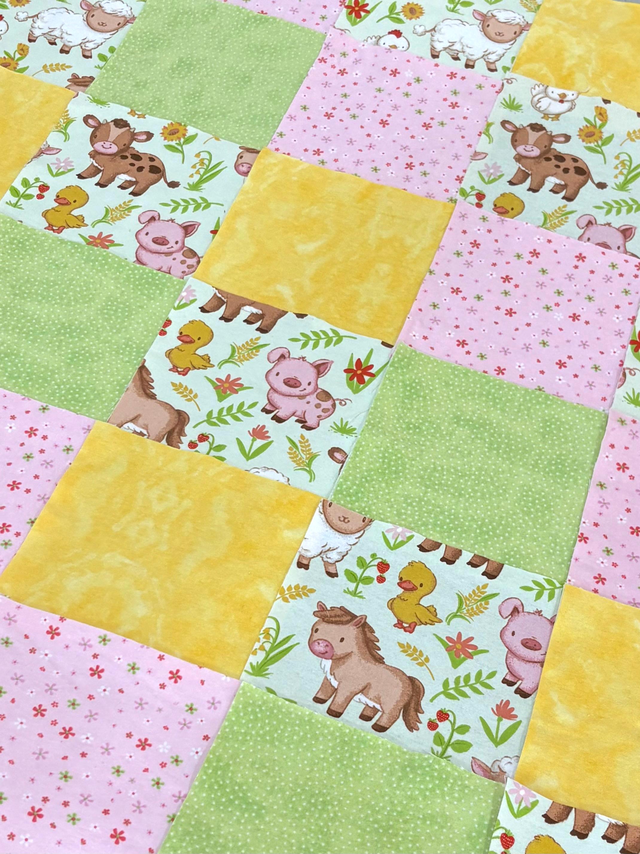 Farm Babies Grazing on Green Quilt Kit, 72 Flannel Squares, Baby Farm ...