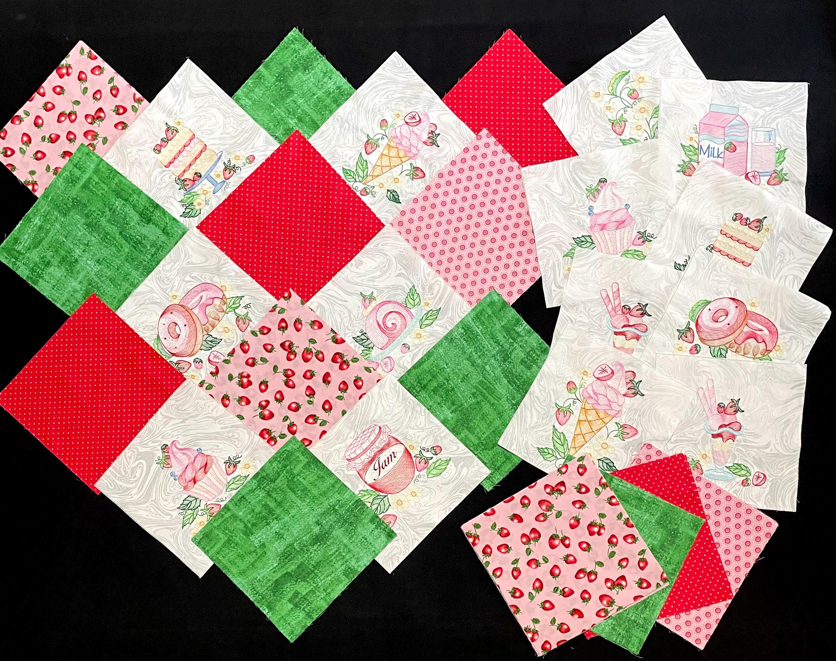 Strawberry Quilt Blocks, Embroidered 8" Pre Cut Squares, 72 Blocks ...