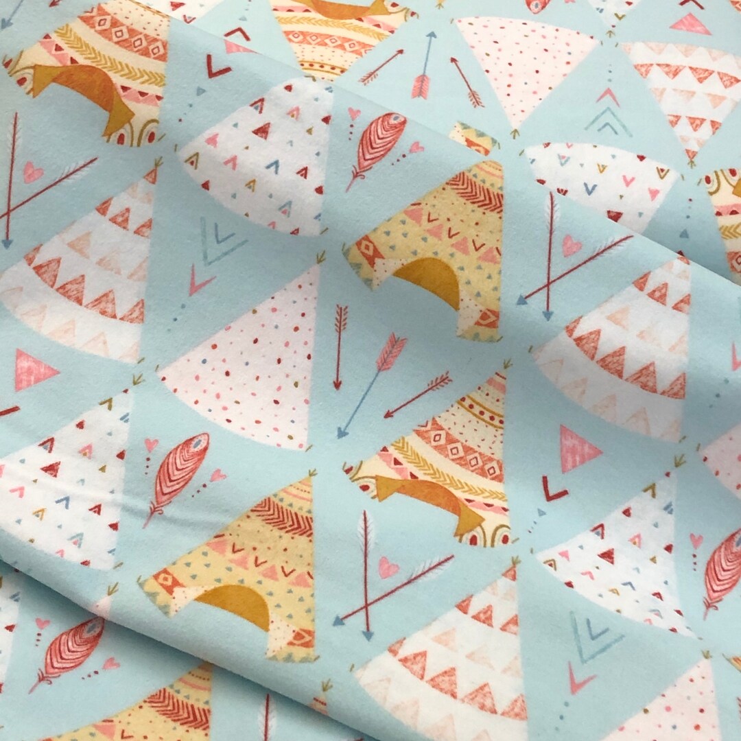 41" Aqua Tee Pee, Indian Girl Dream Catcher Fabric FLANNEL Speckled ...