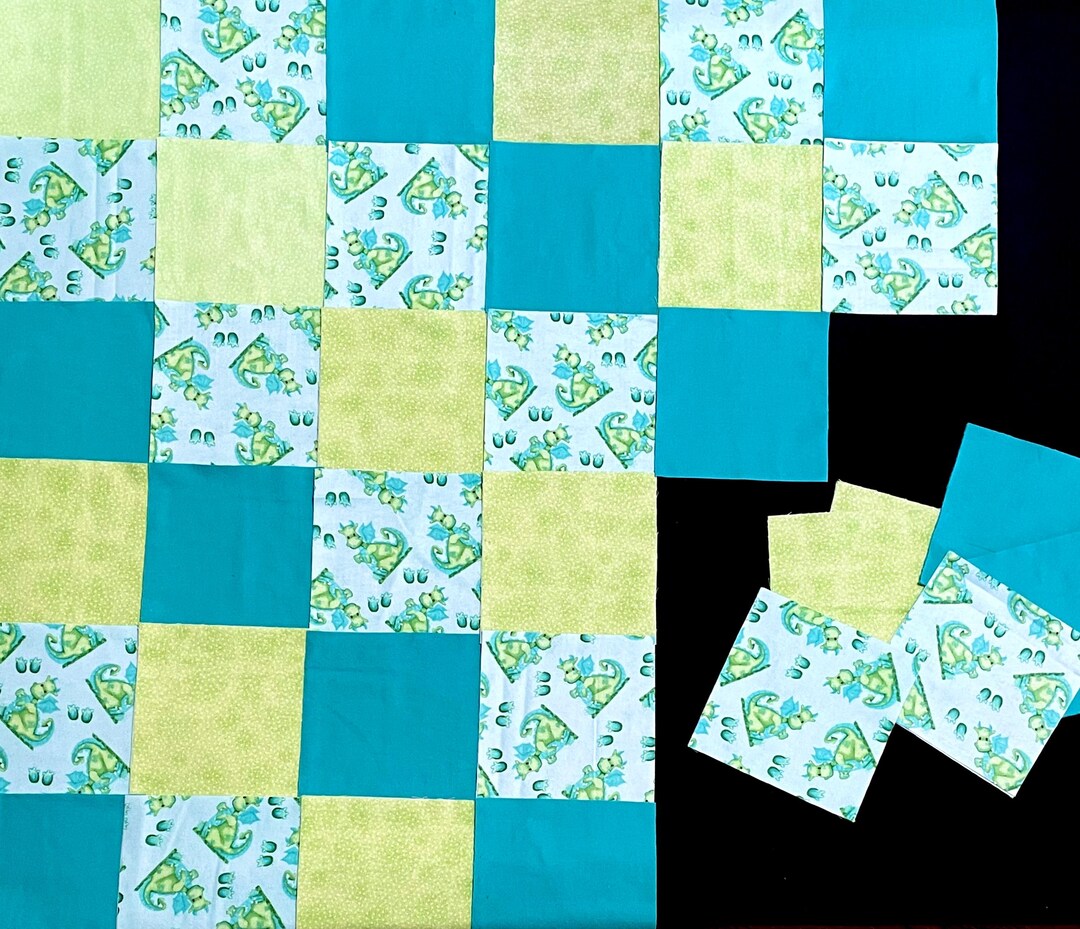 Bunny on Green Flower Rag Quilt Kit, 72 Pre Cut Quilt Blocks 7" Squares ...