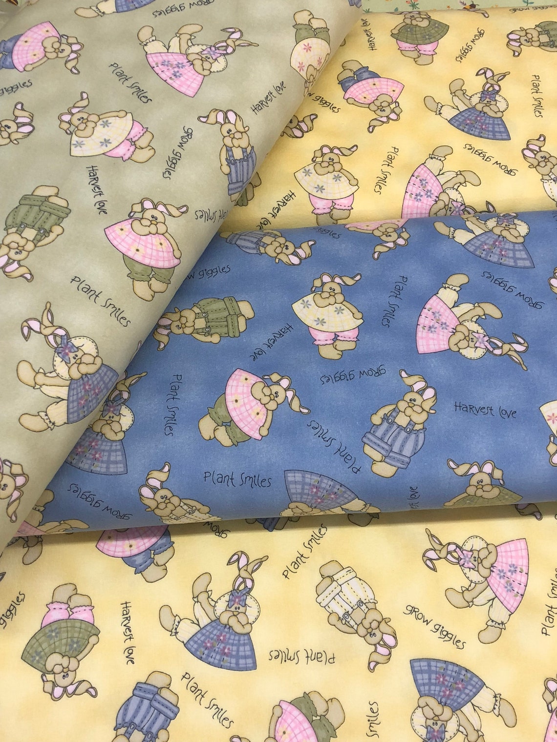 Bunny Rabbit FLANNEL Blue Yellow Green Baby Blanket Fabric - Etsy