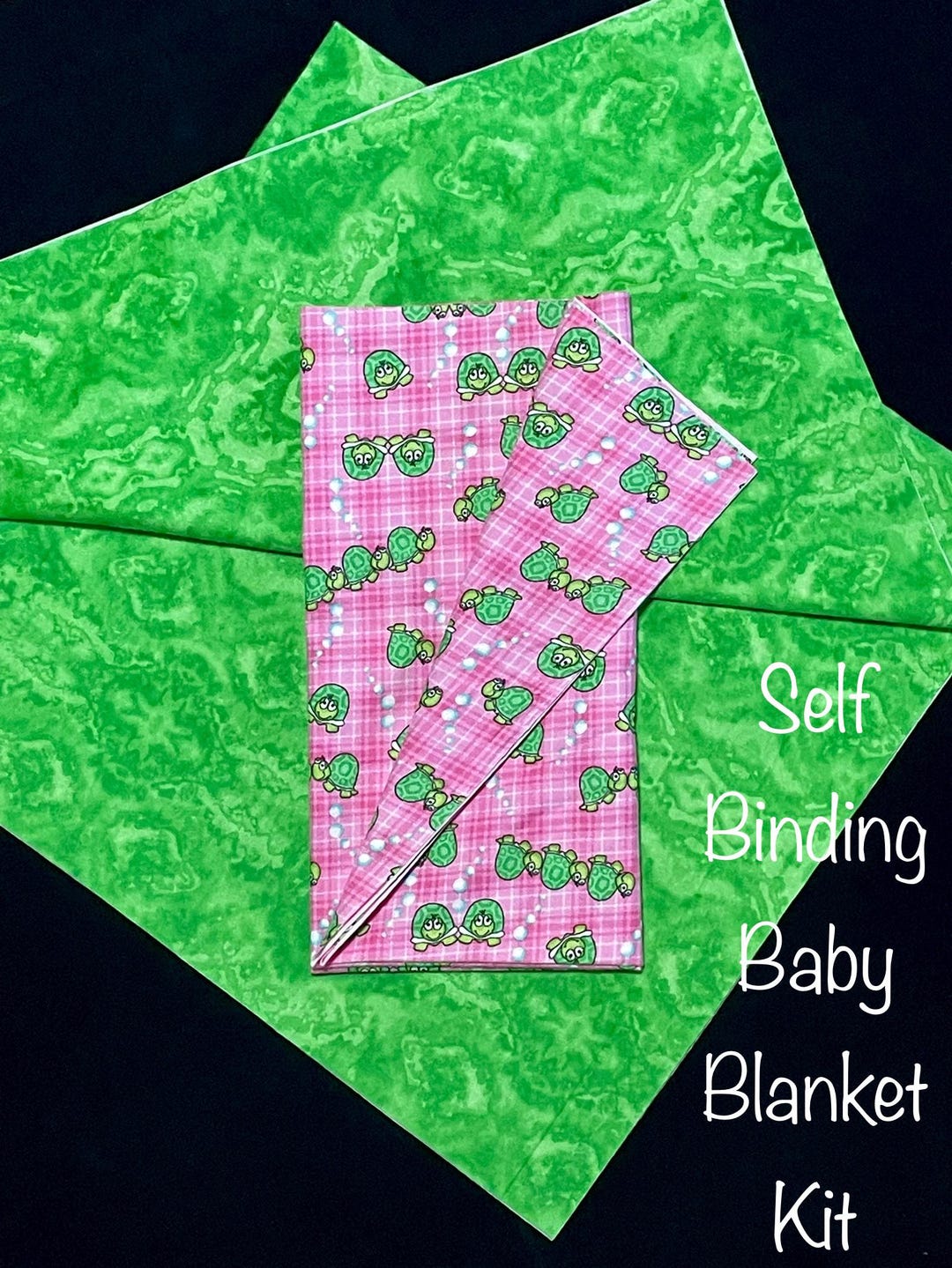 Turtle Flannel Self Binding Baby Blanket Kit, Pink Plaid Fabric, Green ...