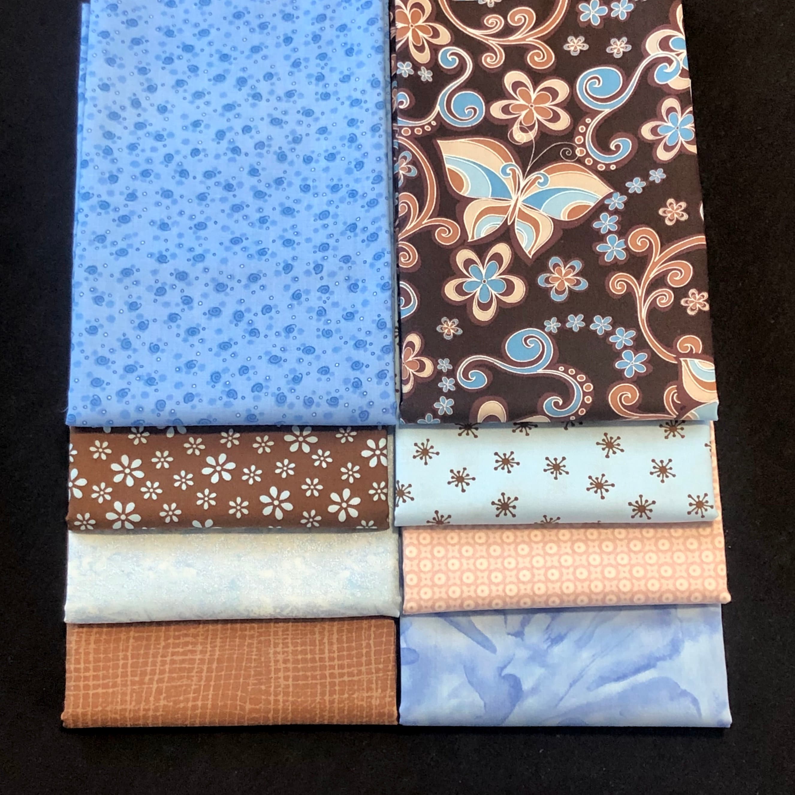 Brown Blue Fat Quarter Fabric Bundle 8 Different Patterns | Etsy