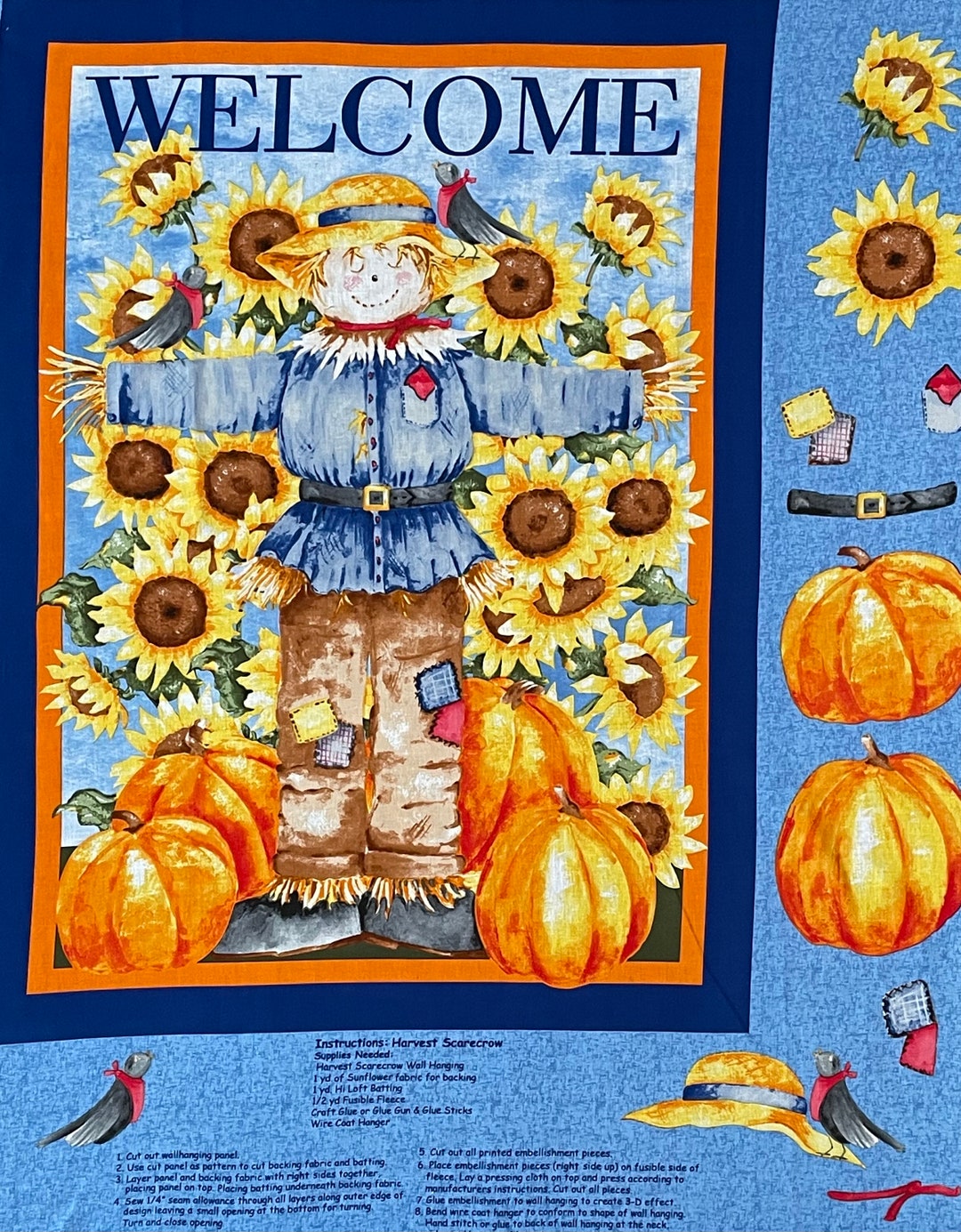 Scarecrow Quilt Fabric Panel, Fall Festival Autumn Fabric, Flowers ...
