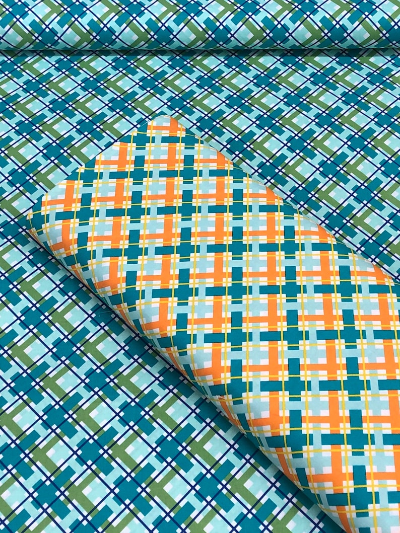 Plaid Criss Cross Orange Green Blue Cotton Fabric Hello Jane - Etsy
