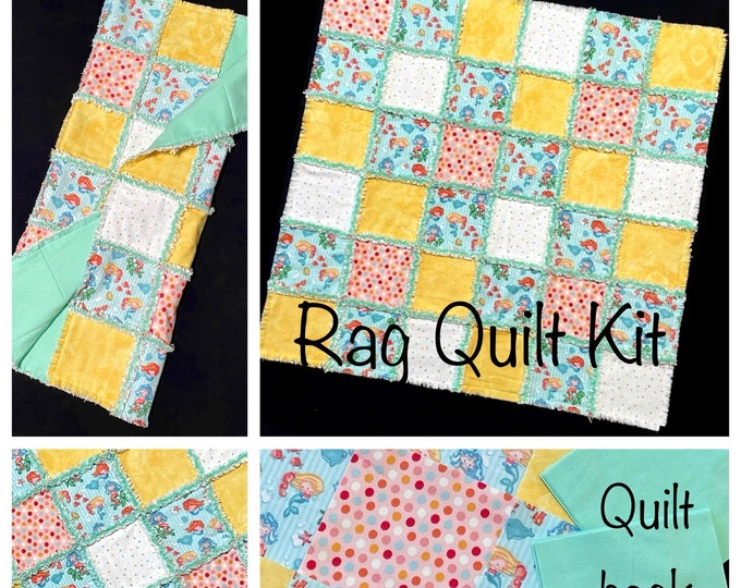 Bunny on Green Flower Rag Quilt Kit, 72 Pre Cut Quilt Blocks 7" Squares ...