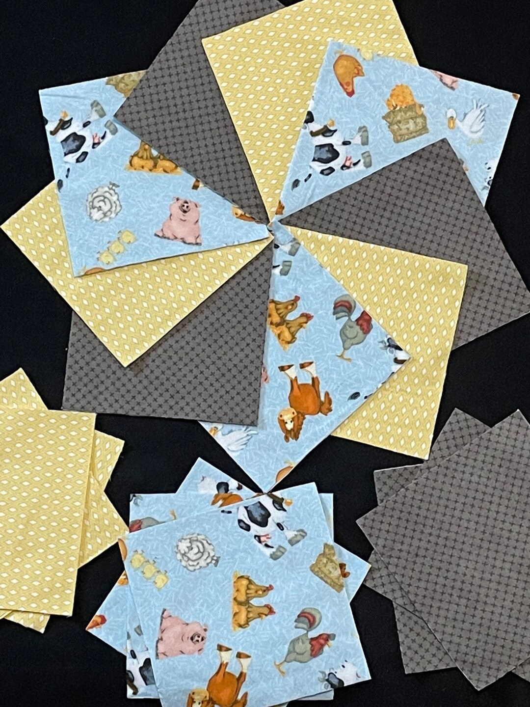 42 Farm Animal 7" Squares, Pre Cut Flannel Quilt Blocks, Cow Pig Horse ...