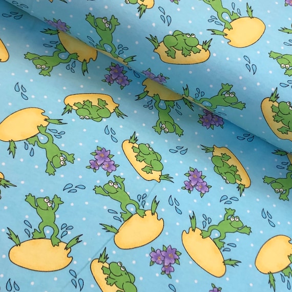 Frog Flannel Fabric Teal Green Purple Periwinkle Yellow - Etsy