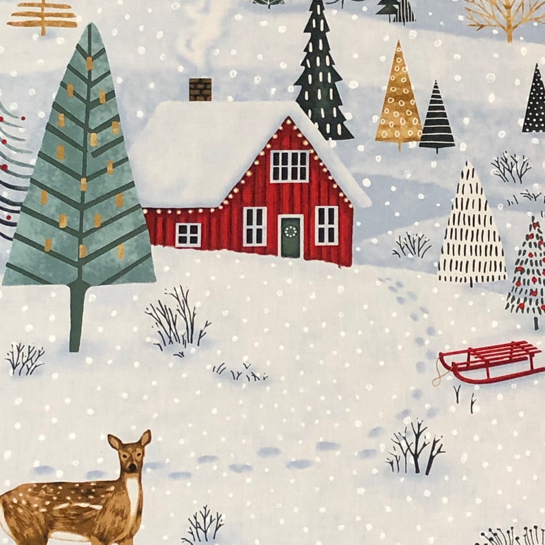 Christmas Snowy Magic Winter Country Cabin Fabric Panel - Etsy