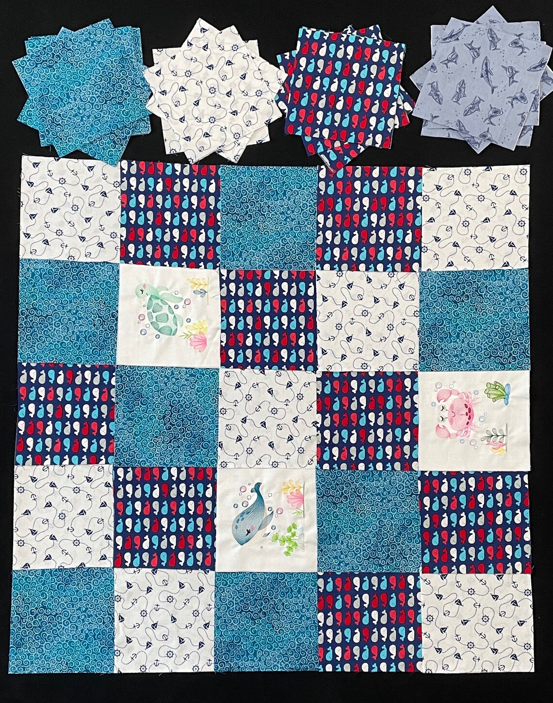 84 Nautical Whale Pre Cut Quilt Block Kit 2 Layers - Etsy
