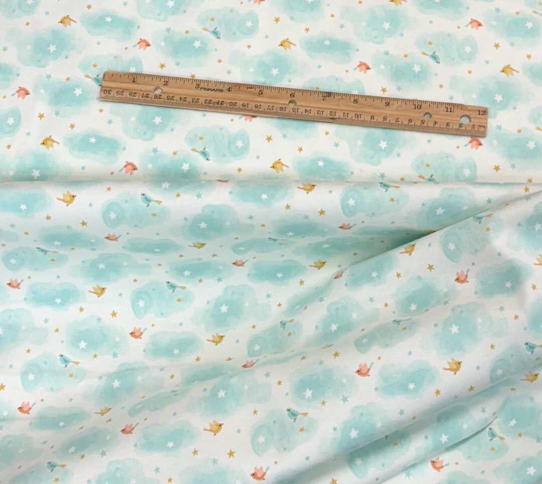 Blue Tiny Birds Flannel Cotton Fabric- by the Yard , Continuous Cuts ...