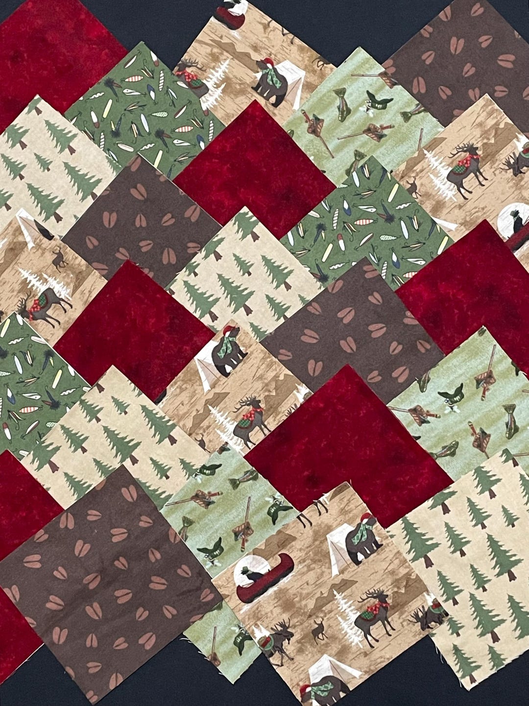 72 Woodland Wilderness 7 Pre Cut Cotton FLANNEL Squares, Pine Trees ...