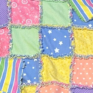 Baby Rainbow Rag Quilt Kit, 72 Pre Cut Quilt Blocks 7" Squares, Pink ...