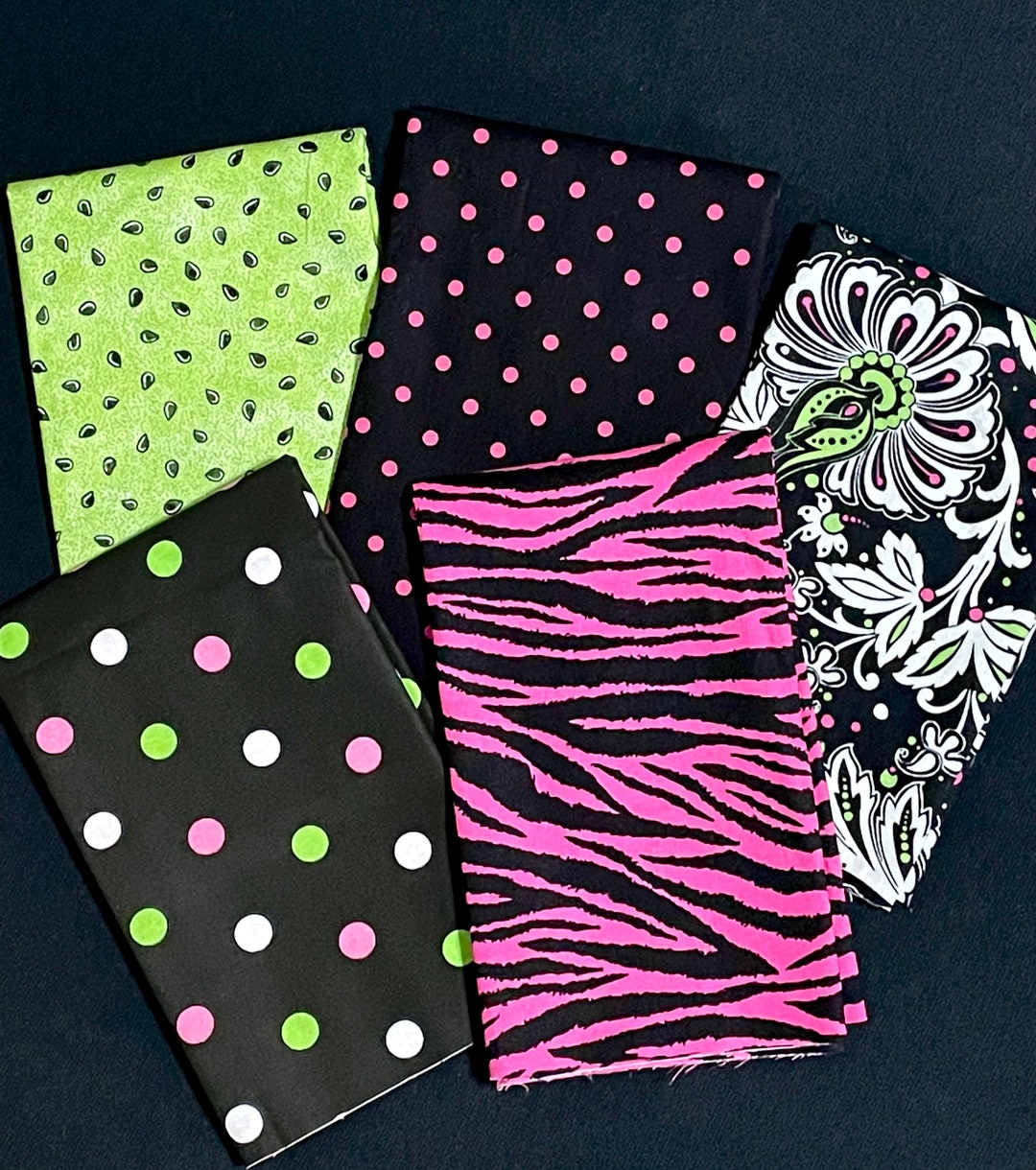 Pink Lime Green Brown Polka Dot, 1/2 Yard Fabric Bundle, Flowers ...