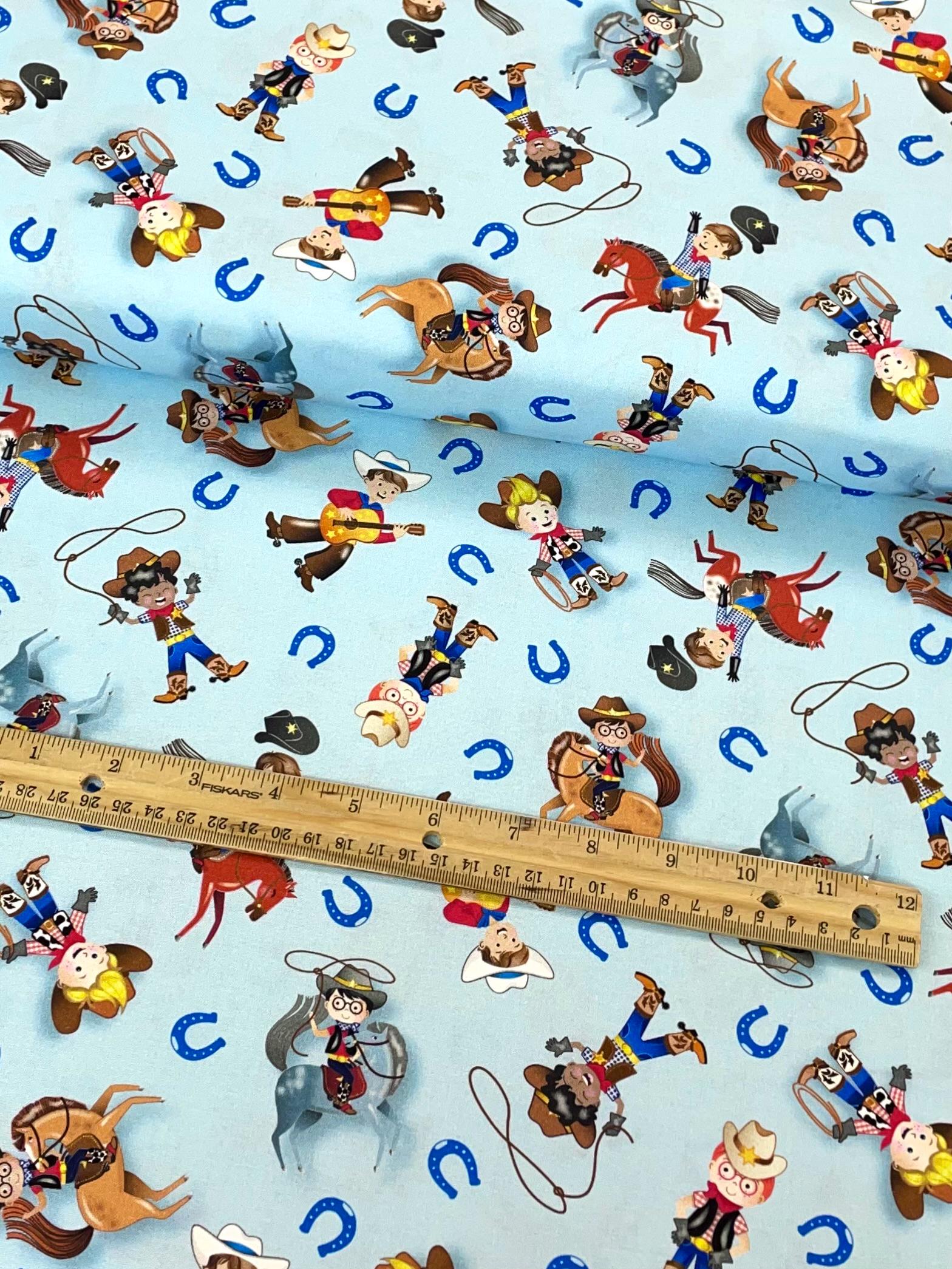 Lil Buckaroo's, Cowboy Rodeo Western Fabric, Blue, by Benartex, Western ...