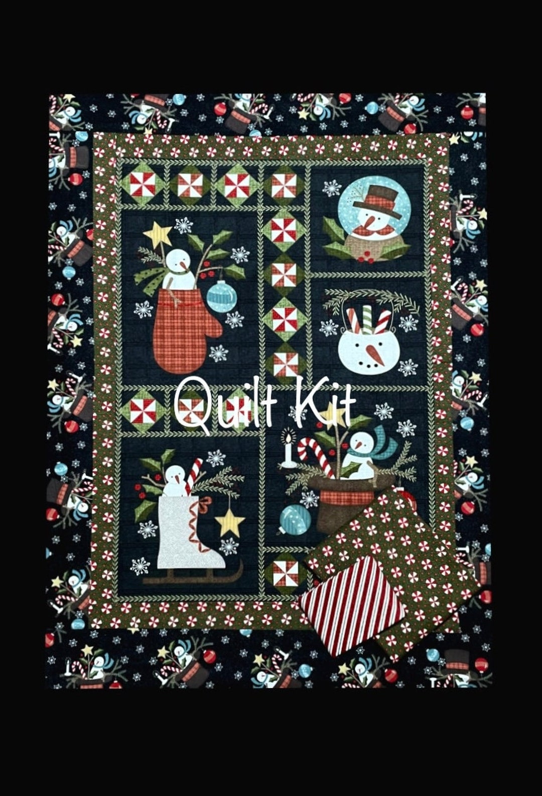 Snowdays Fabric Panel Quilt Kit, Soft Flannel, Candy Cane, Snowman ...