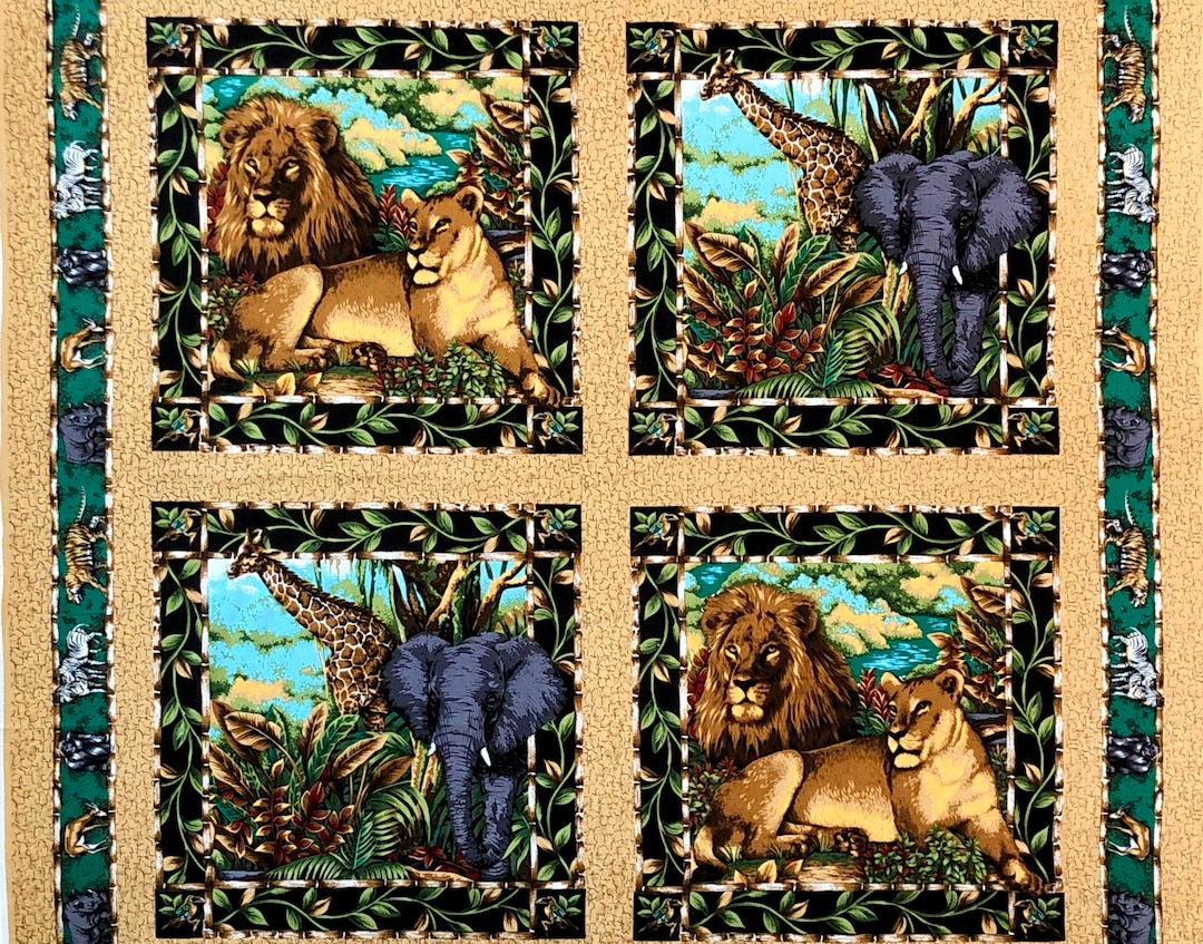 Out of Africa Jungle Safari Lion Wildlife Fabric Panel, or Pillow Panel ...