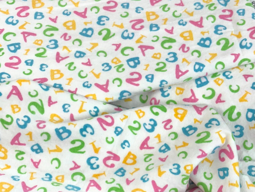 Baby Flannel, Pastel Abc's, Number, Alphabet, Pink Yellow Aqua Green ...