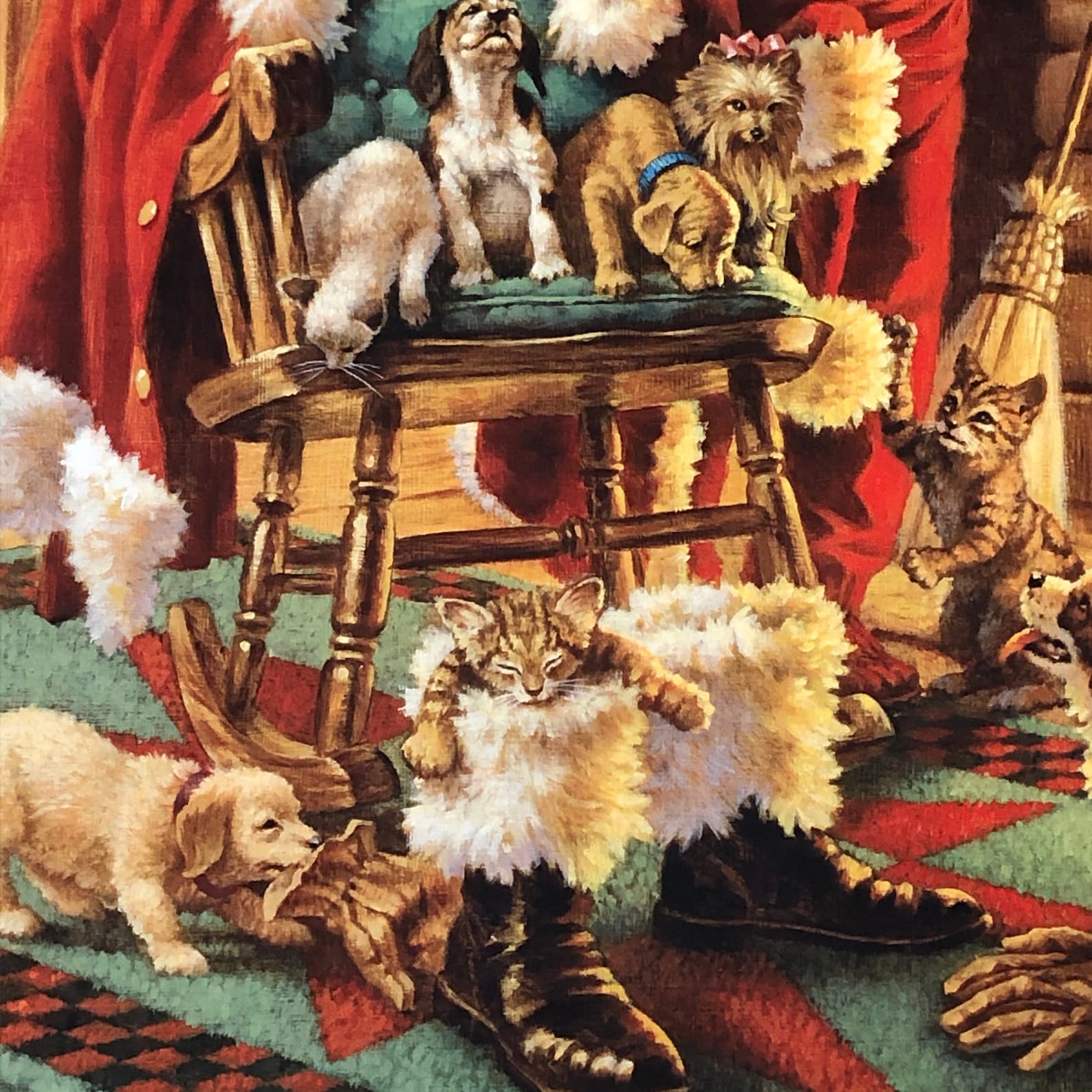 Santa Clause A Classic Christmas Fabric Panel Puppies and | Etsy