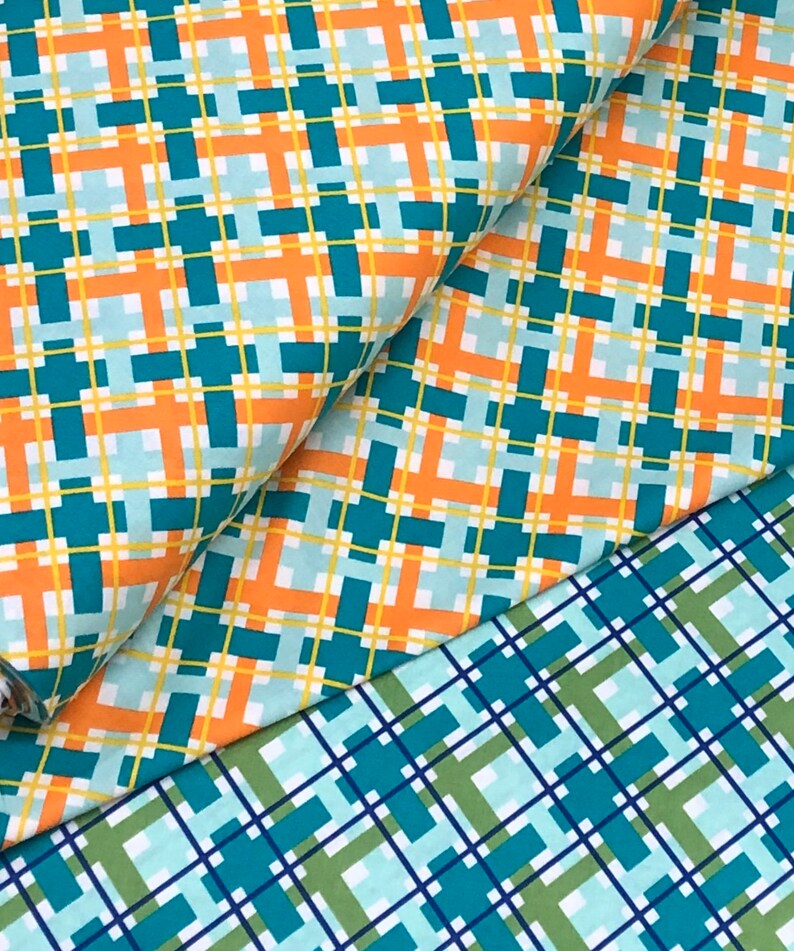 Plaid Criss Cross Orange Green Blue Cotton Fabric Hello Jane - Etsy