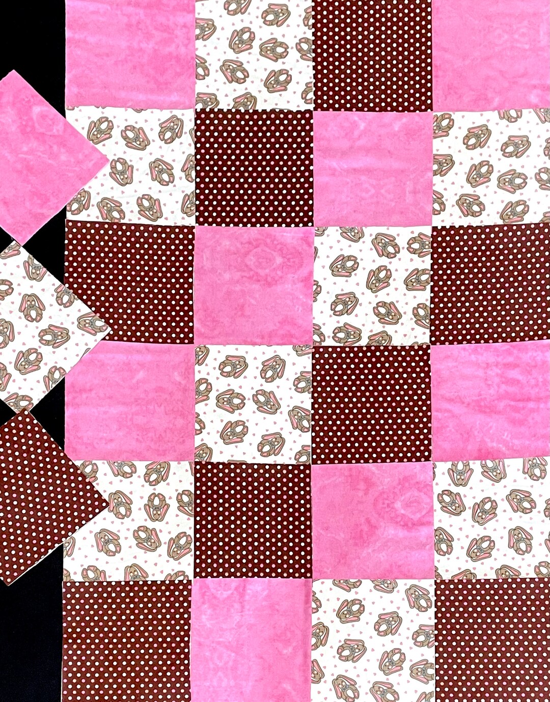 72 Bunny Pink Brown Baby Rag Quilt Kit, Pre Cut Quilt Blocks 7" Squares ...