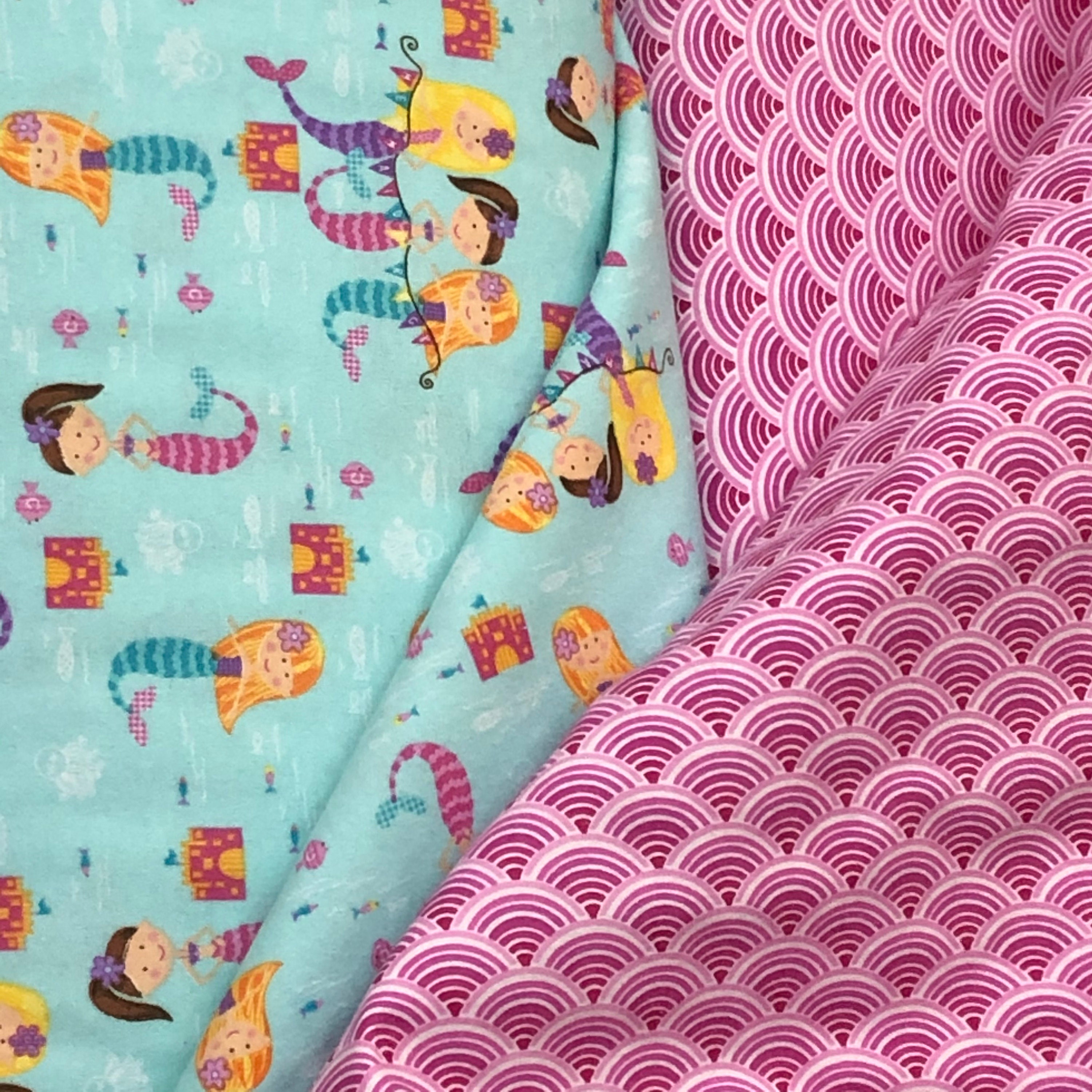 Mermaid flannel fabric fish ocean sea aqua blue pink girl | Etsy