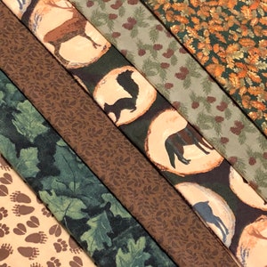 Woodland Animals 1/2 Yard of Fat Qtr Fabric Bundle, 6 Patterns, Moose ...