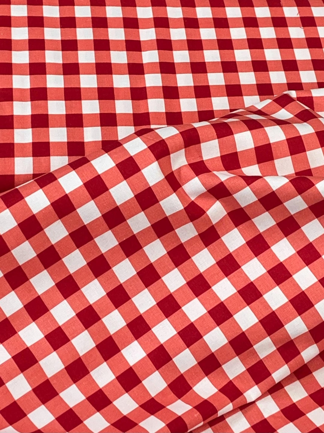 Red and White Checked Fabric, Quilting Weight Cotton Fabric, Checkers ...