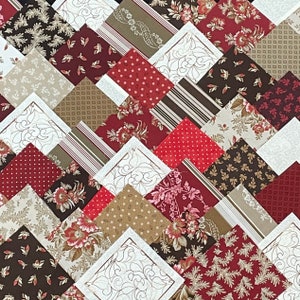 60 Burgundy Brown Beige 6" Pre Cut Square Quilt Blocks, Quilting Fabric ...